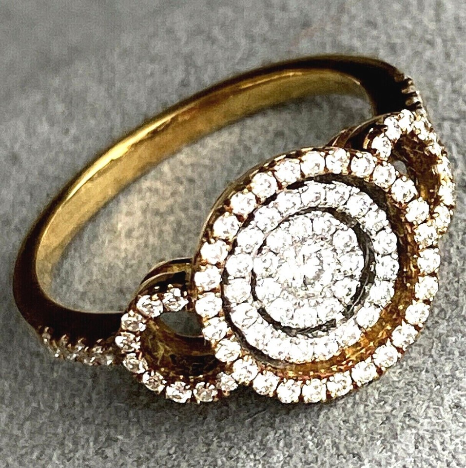 Diamond 18K Yellow Gold Concave Circle Ring Round Designer Signed ...