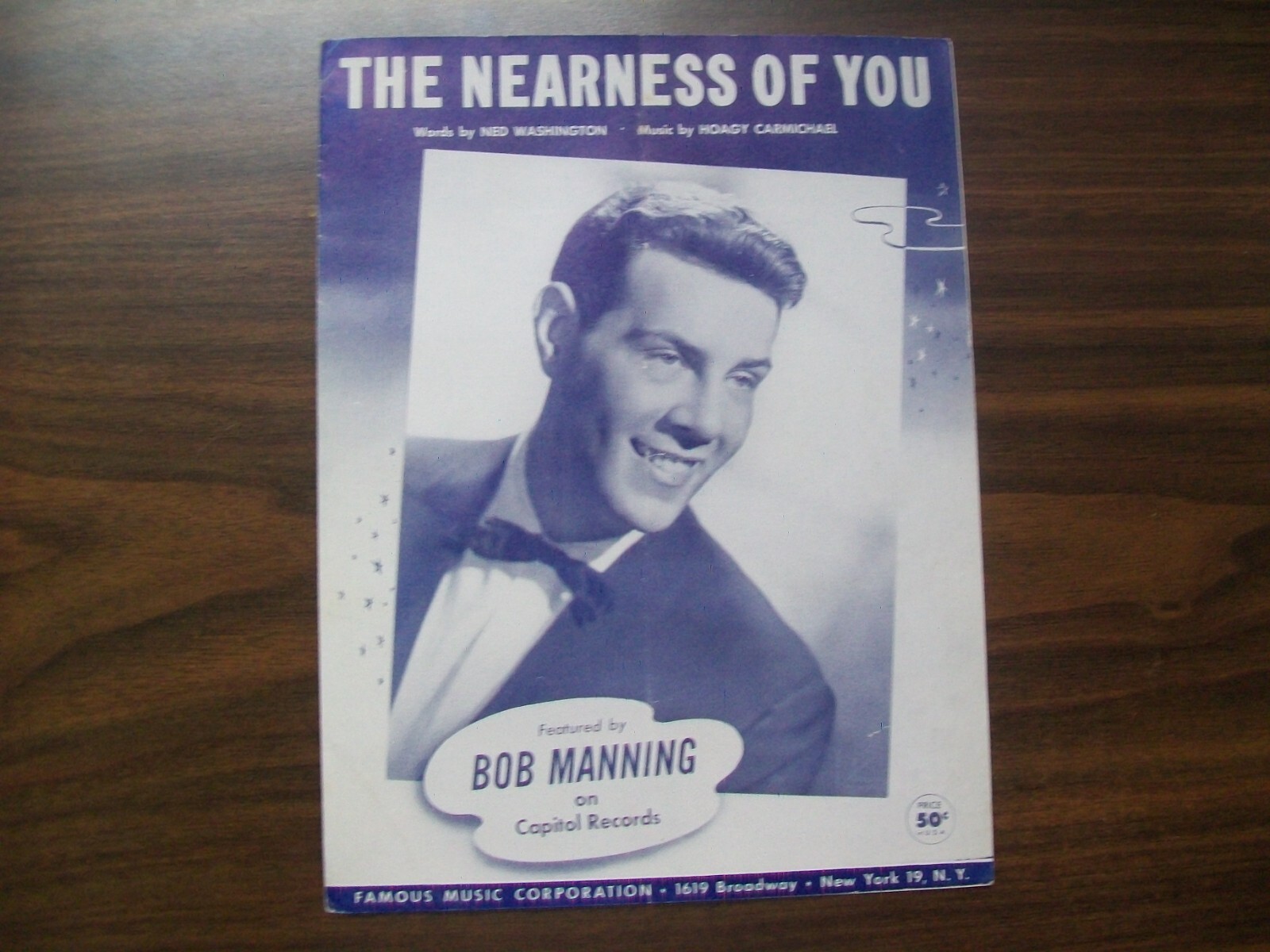 The Nearness Of You -Sheet Music (1974) - Singer Bob Manning Photo ...