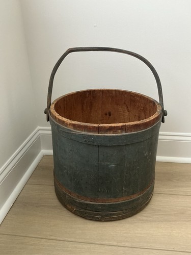 Vtg Primitive Wood Blue Firkin Bucket No Lid Handle 13 Inches High | eBay