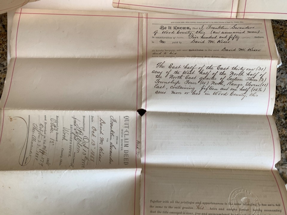 HANDWRITTEN Antique LAND DEEDS 1888 RAISED SEALS Victorian VTG Ephemera ...