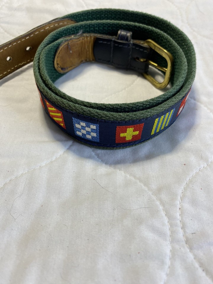 Men’s Skippers Belt Canvas Leather Size 36 Nautical Flags Preppy | eBay