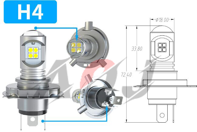 2x 6V H4 LED Motorcycle Headlight Bulb High Low Beam Motorbike White ...