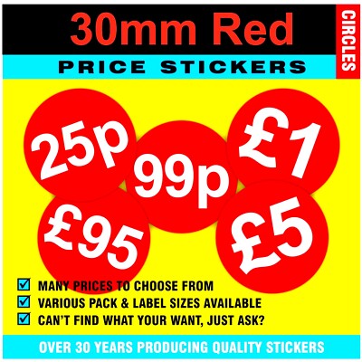 Quality 30mm Bright Red Price Point Stickers / Sticky Labels / Swing ...