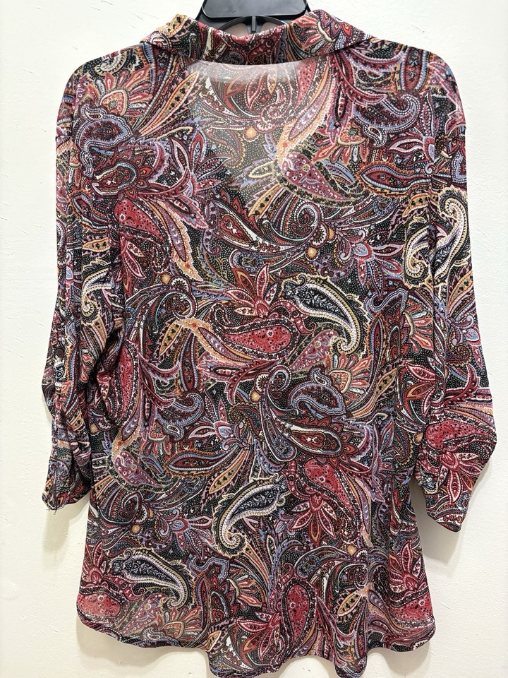 Bailey & Chloe Womens Dainty Mesh Long Sleeve Artsy Maximalist Button ...