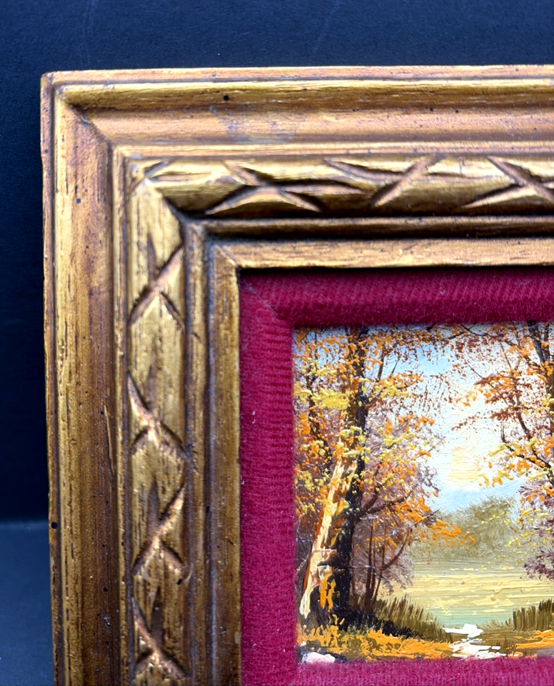 Antique Miniature Oil on Artist Board Fall Landscape Painting Framed ...