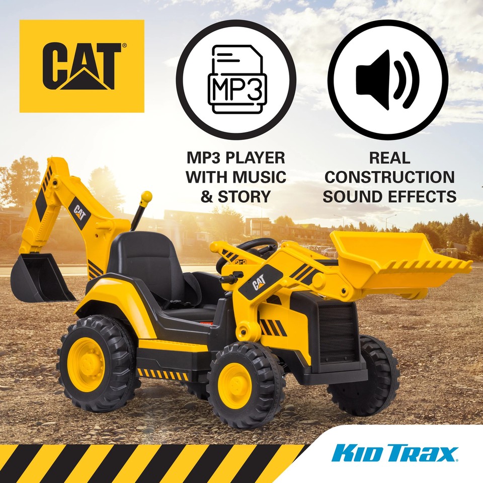Kid Trax 12V CAT Backhoe Loader Ride-On Excavator with Working Loaders ...