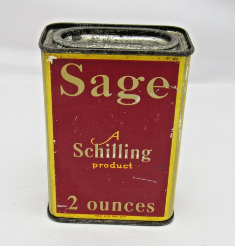 Vintage SCHILLING SAGE Spice Tin Metal Seasoning Empty Box Red | eBay