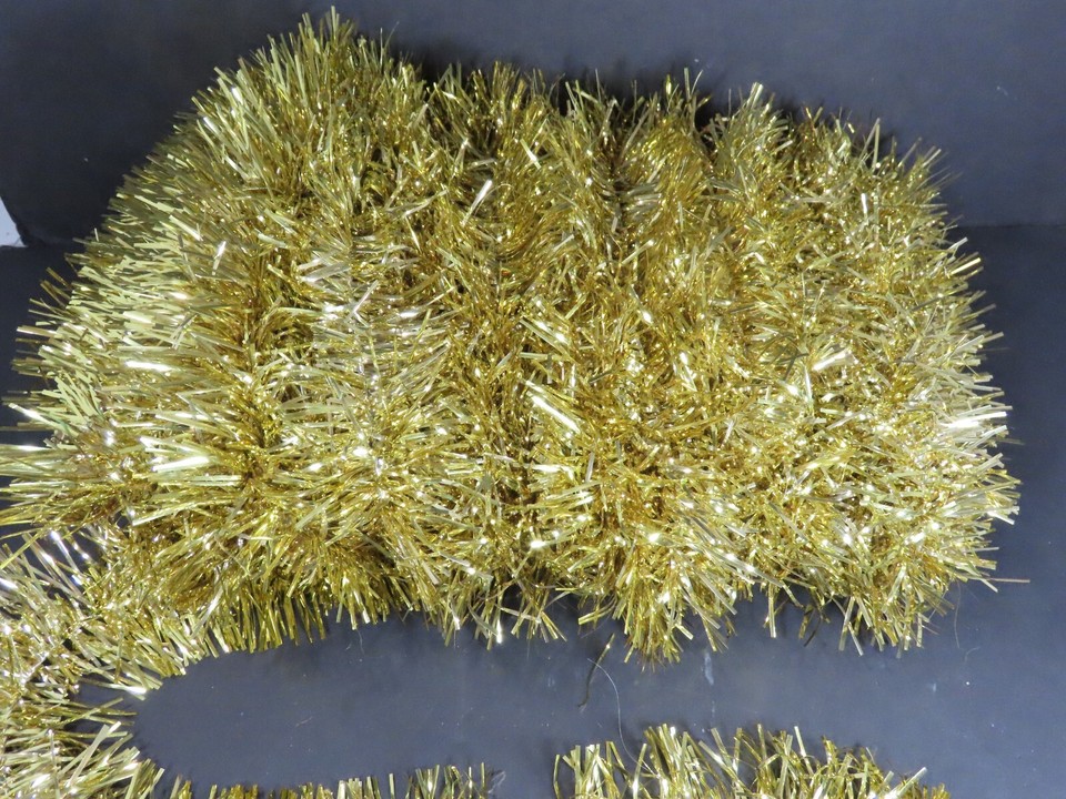 Tinsel Gold Christmas Tree Garland Metallic Wired Vintage 2pc Lot 18 ft ...