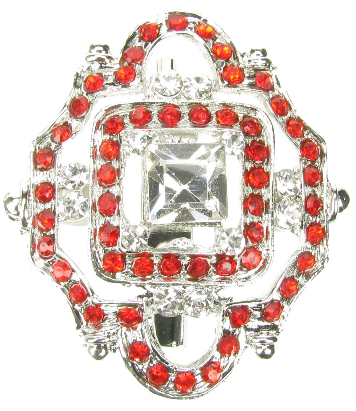 SILVER RED BROOCH DIAMANTE BROACH VINTAGE SHOE CAKE TOPPER PIN BRIDAL ...