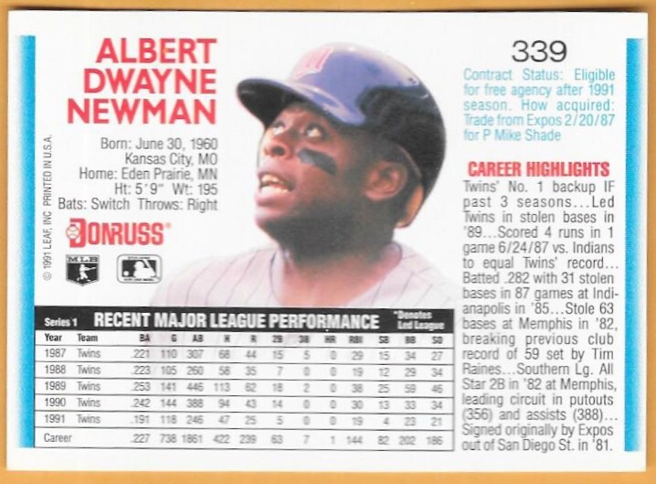 AL NEWMAN MINNESOTA TWINS #339 no dot inc - DONRUSS NM-MT 1992 | eBay