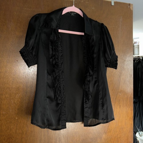 Vtg Edwardian Victorian Style Gothic Vamp Corset Silk Ruffle Black Top ...