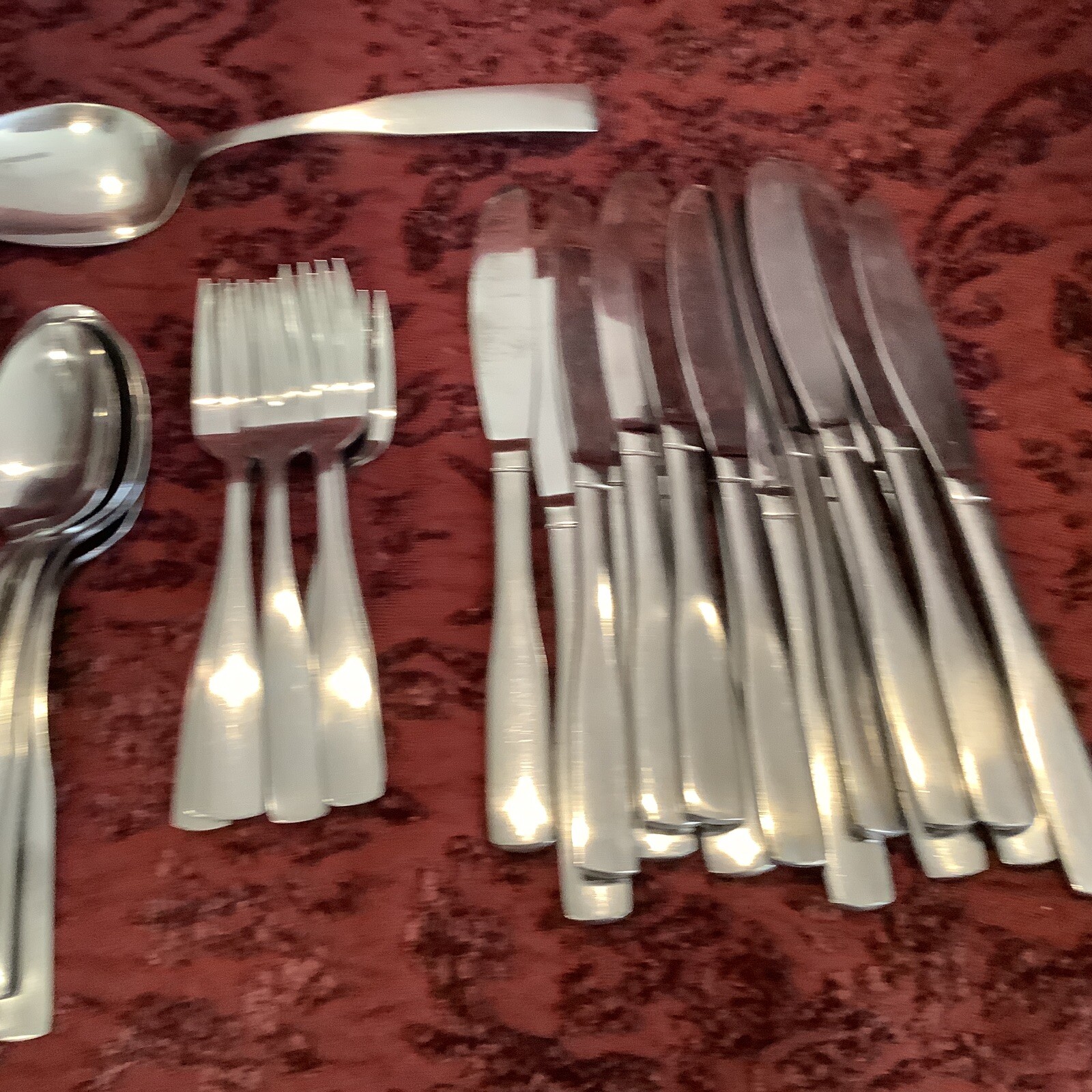 CAMBRIDGE Silverware Flatware Set Lot of 35 Pieces Satin Finish Curved ...