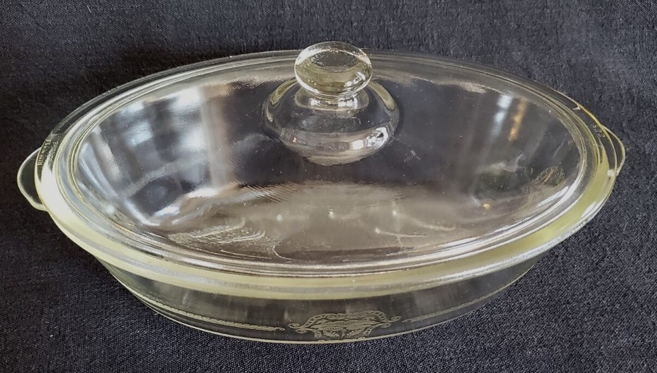 Vintage Glasbake 1 Quart Oval Clear Casserole Baking Dish/ Lid #225 USA ...