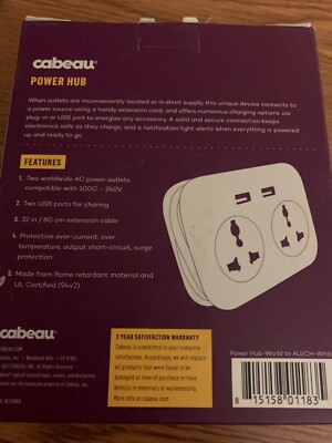Cabeau Power Hub World to Europe 2 Worldwide AC Power Outlets NIB | eBay