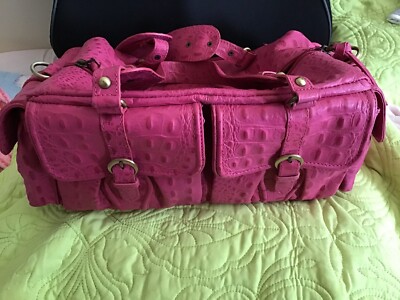 MICHAEL ROME DESIGNS MADE IN ITALY EMBOSSED LEATHER RED SATCHEL ...