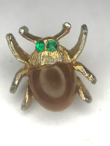 Vintage Jelly Belly Beetle Insect Bug Gold Tone Pin Green Rhinestone ...