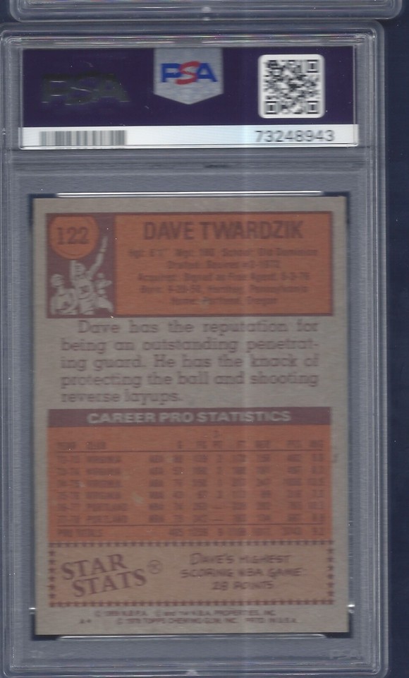 1978 TOPPS BASKETBALL #122 DAVE TWARDZIK PSA 8 NM-MT LOOKS HIGHER NEW ...