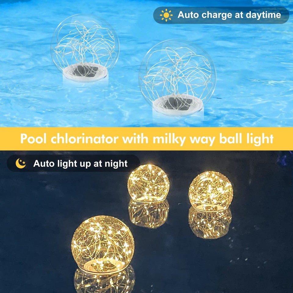 DeeprBlu Pool Chlorine Floater with Solar Ball Light, Floating Warm ...