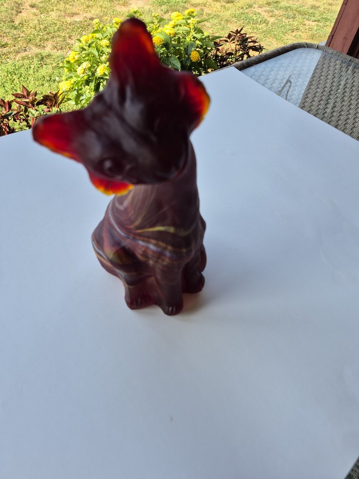 FENTON ART GLASS SATIN RUBY RED AMBERINA CRAYON ALLEY CAT | eBay