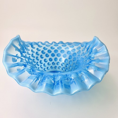 Vintage Fenton Glass Blue Opalescent Hobnail Ruffled Bowl | eBay