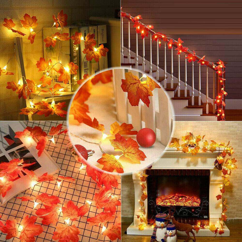 Fall Maple Leaves LED Fairy String Light Leaf Lamp Garland Party Xmas ...