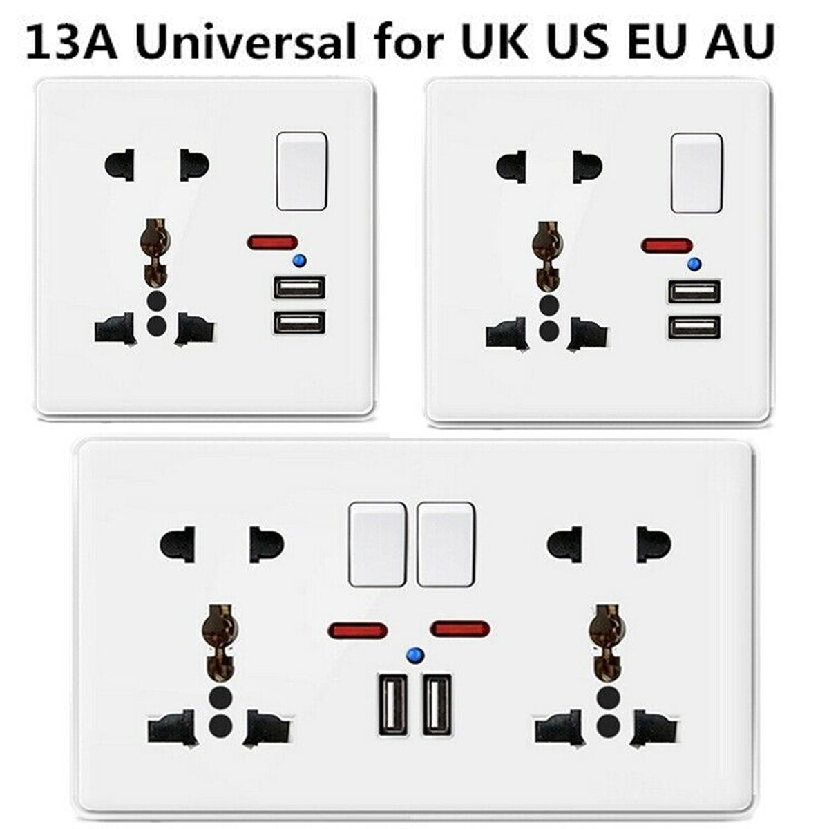 Double 2 Gang Plug Electric Wall Socket Universal Socket For UK US EU ...