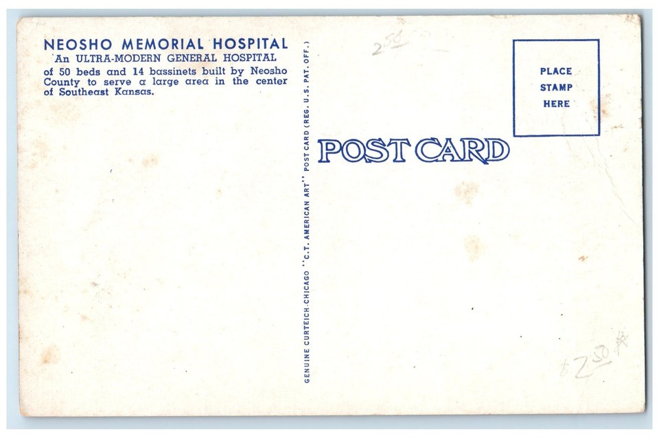 c1940's Neosho Memorial Hospital Exterior Chanute Kansas KS Unposted ...