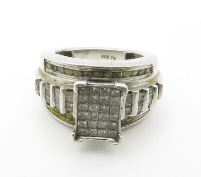 925 Sterling Silver Vintage Genuine Diamonds Shiny Band Ring Sz 7 ...