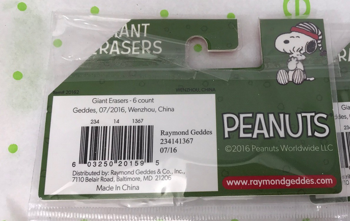 Peanuts Giant Erasers Packages 6 Count Each Gift Collectible Lot Of 2 ...