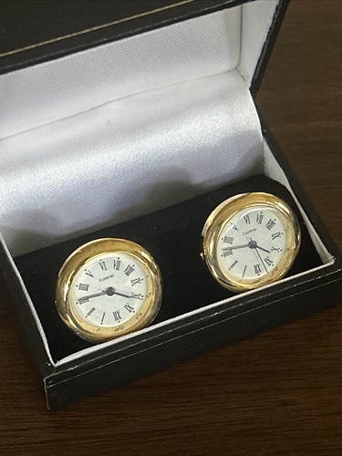 Vintage Mens Gold Tone Cufflinks Small Clocks New In Box Steampunk | eBay