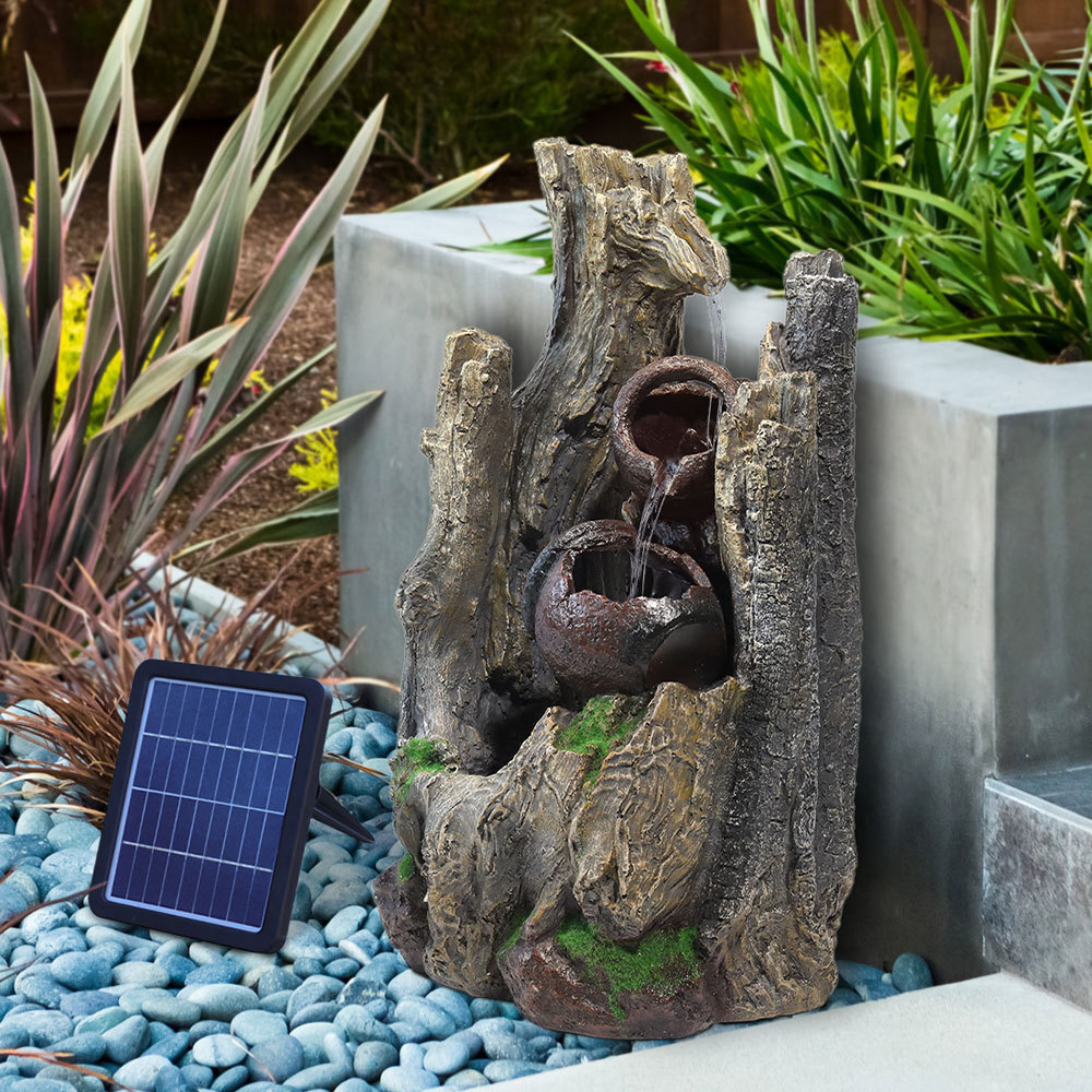 Garden Treasures Wood Log Fountains Logs Design Solar Water Fountain