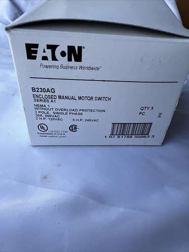 EATON B230AG MANUAL MOTOR CONTROLLER- 30A 600 VAC SINGLE PHASE - NEW ...
