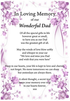 In Loving Memory Dad, A4 print, bereavement, funeral poem, Mourning ...