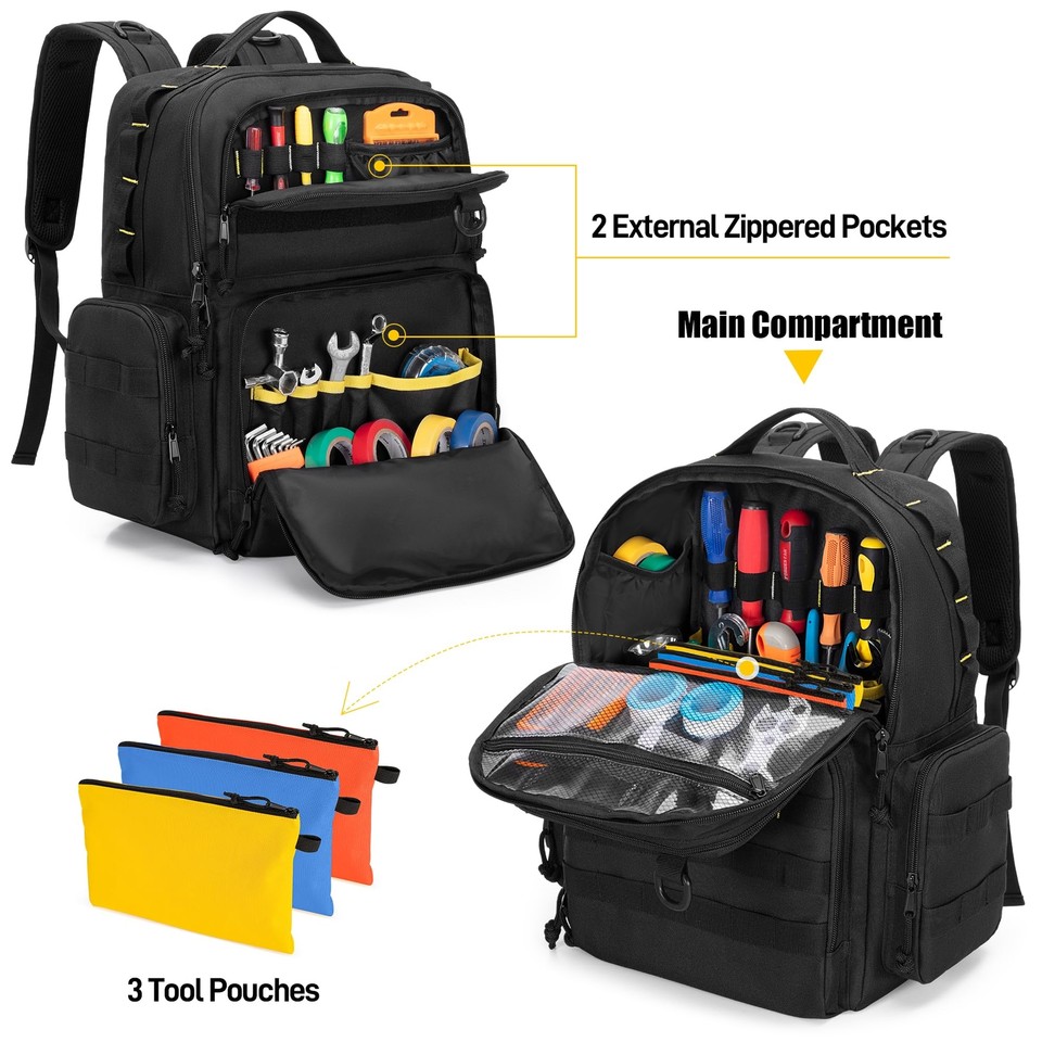 Tool Bag for Men with 3 Tool Pouches HeavyDuty Tool Storage Backpack | eBay