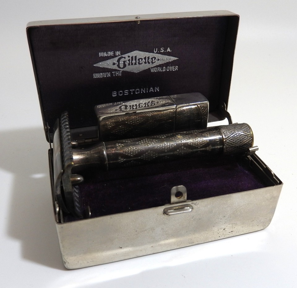 Vintage Gillette Bostonian Safety Razor Set Blade Case Shaving ...