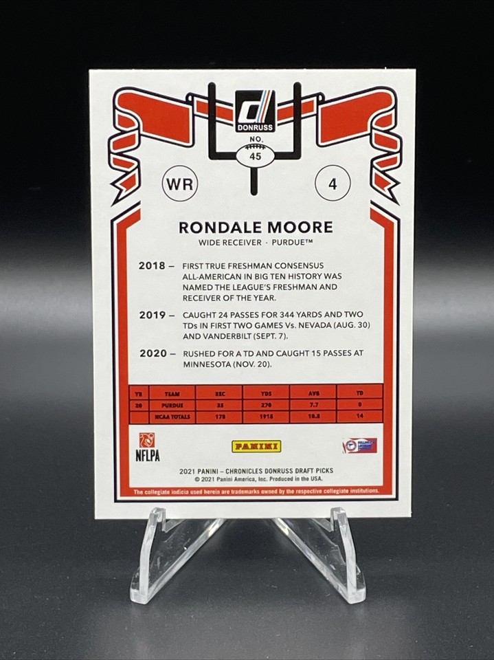 2021 Chronicles Draft Picks Donruss PINK #45 RONDALE MOORE RC Purdue ...