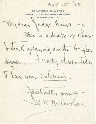 GEORGE W. WICKERSHAM - AUTOGRAPH LETTER SIGNED 11/15/1910 | eBay