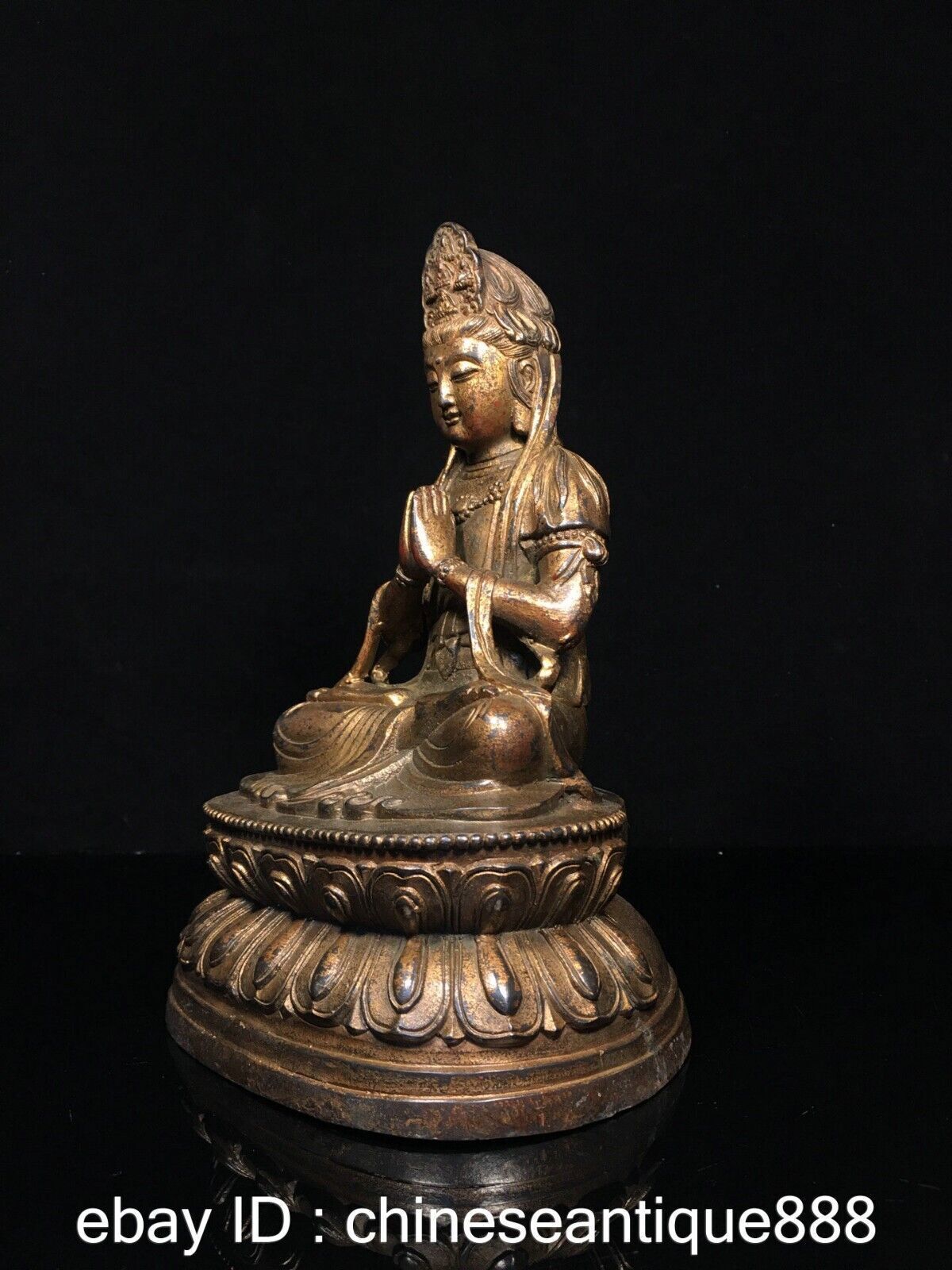Old Tibet Buddhism pure Bronze Ware Kwan-yin Guan Yin Sitting Lotus ...
