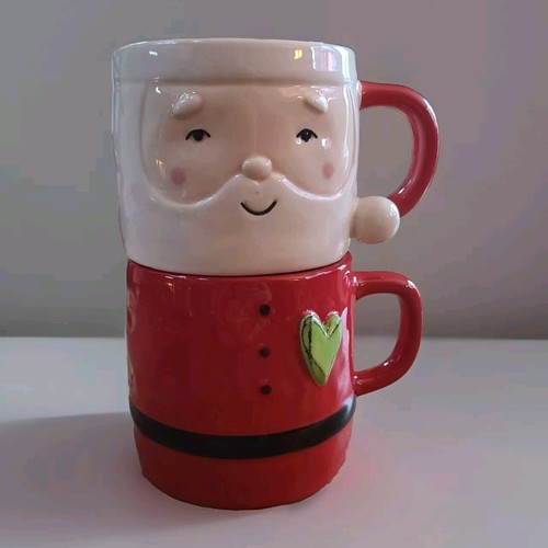 Set of 2 Heartful Home Santa Claus Stacked Mugs DEMDACO Santa Face ...