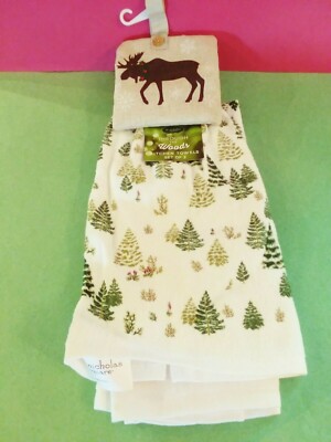 Moose Fingertip Towel Set of 2 Kitchen Hand Hang Towels NEW Through The ...