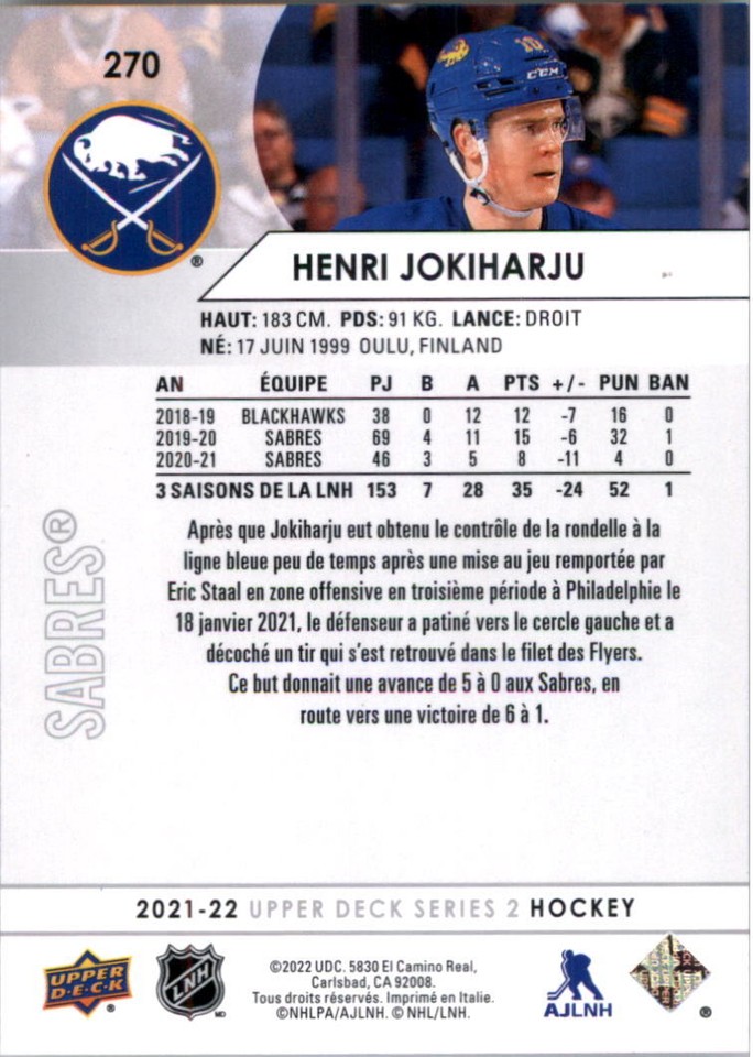 2021-22 Upper Deck French #270 Henri Jokiharju - NM-MT | eBay