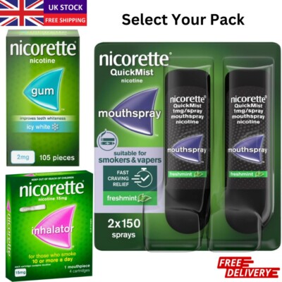 Nicorette QuickMist, Icy White Gum & Inhalator, Fast Stop Smoking ...