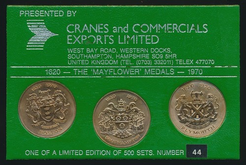 Great Britain: 1970 Mayflower 350th Anniversary 3 x 38mm Large Medal ...