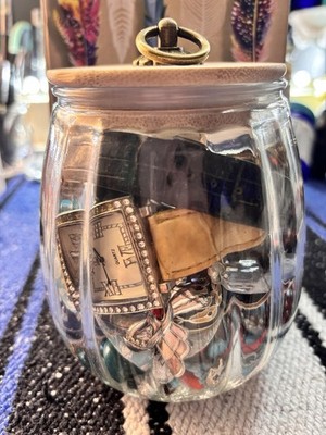 Jar Is Filled with Miscellaneous Items Primarily Metallic and Silver ...