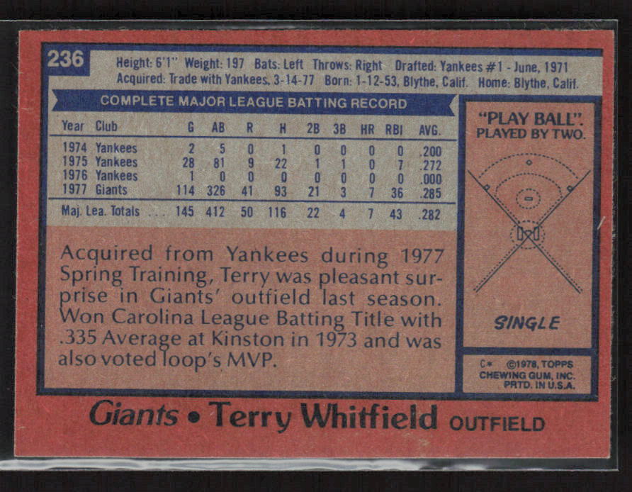 1978 Topps #236 Terry Whitfield EX/NM | eBay