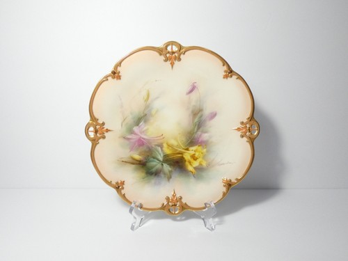 ANTIQUE JAMES HADLEY HADLEY'S WORCESTER ENGLAND COLLECTOR PLATE FLORAL ...