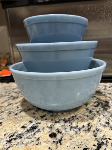 💙🩵💙🩵Pyrex Delphite Bluebelle 3 Pc. Nesting Mixing Bowl Set (#401, 402 ...