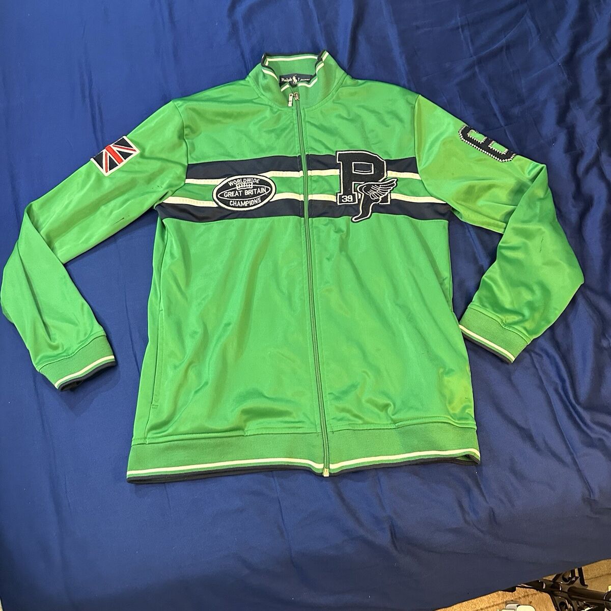 Vintage Ralph Lauren Rugby Jacket XL Green Full Zip Track Vintage Ralph Lauren Rugby Jacket XL Green Full Zip Track