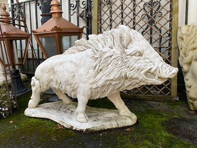 Stone Boar running Statue white boar Figure Large wild pig Garden ...