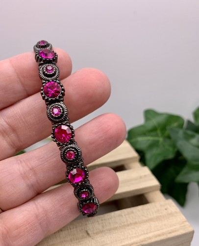 Antique Style Alternating Pink Rhinestone Intracate Flowy Metal ...
